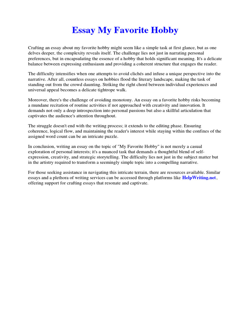 Essay My Favorite Hobby | PDF | Economies