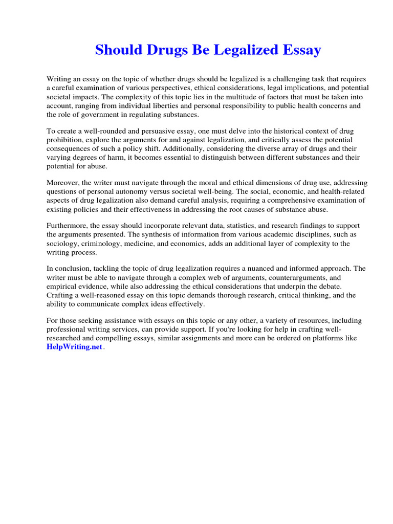 Should Drugs Be Legalized Essay | PDF
