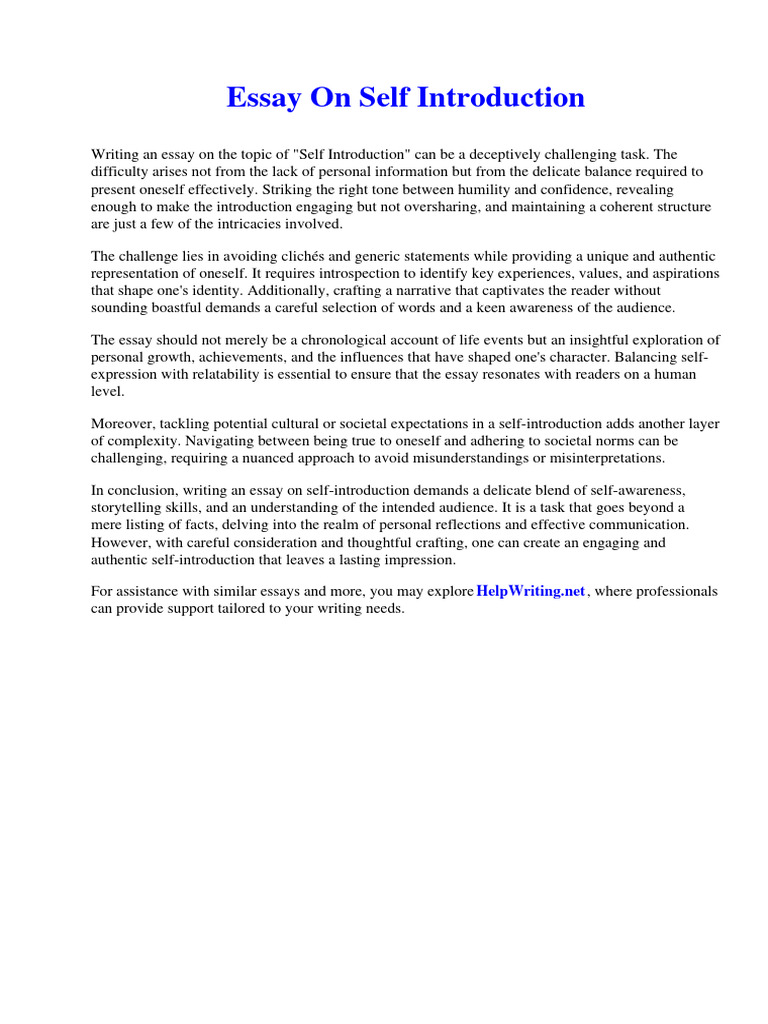 Essay On Self Introduction | PDF | Black Lives Matter | Essays