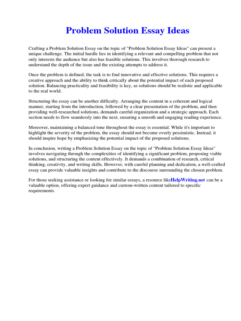 Problem Solution Essay Ideas | PDF | Essays | Critical Thinking