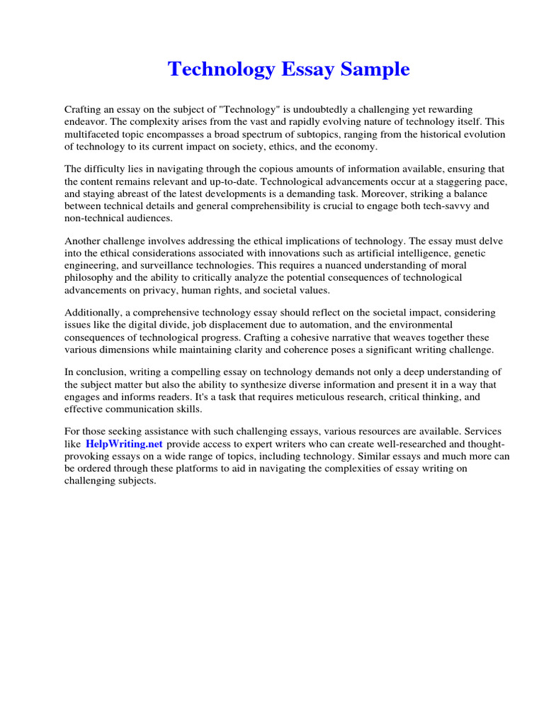 Technology Essay Sample | PDF | Chronic Traumatic Encephalopathy | Atrium (Heart)