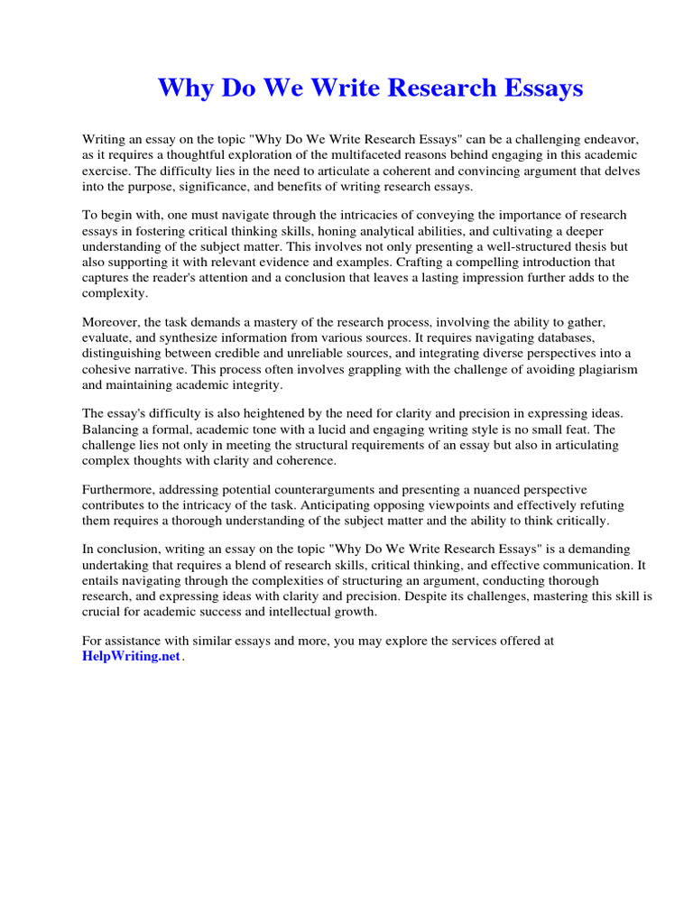 Why Do We Write Research Essays | PDF