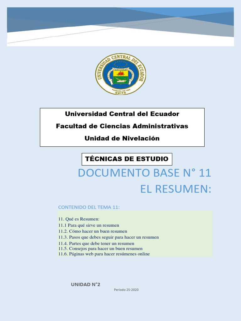 Documento Base #11 El Resumen | PDF | Sumario abstracto) | Palabra