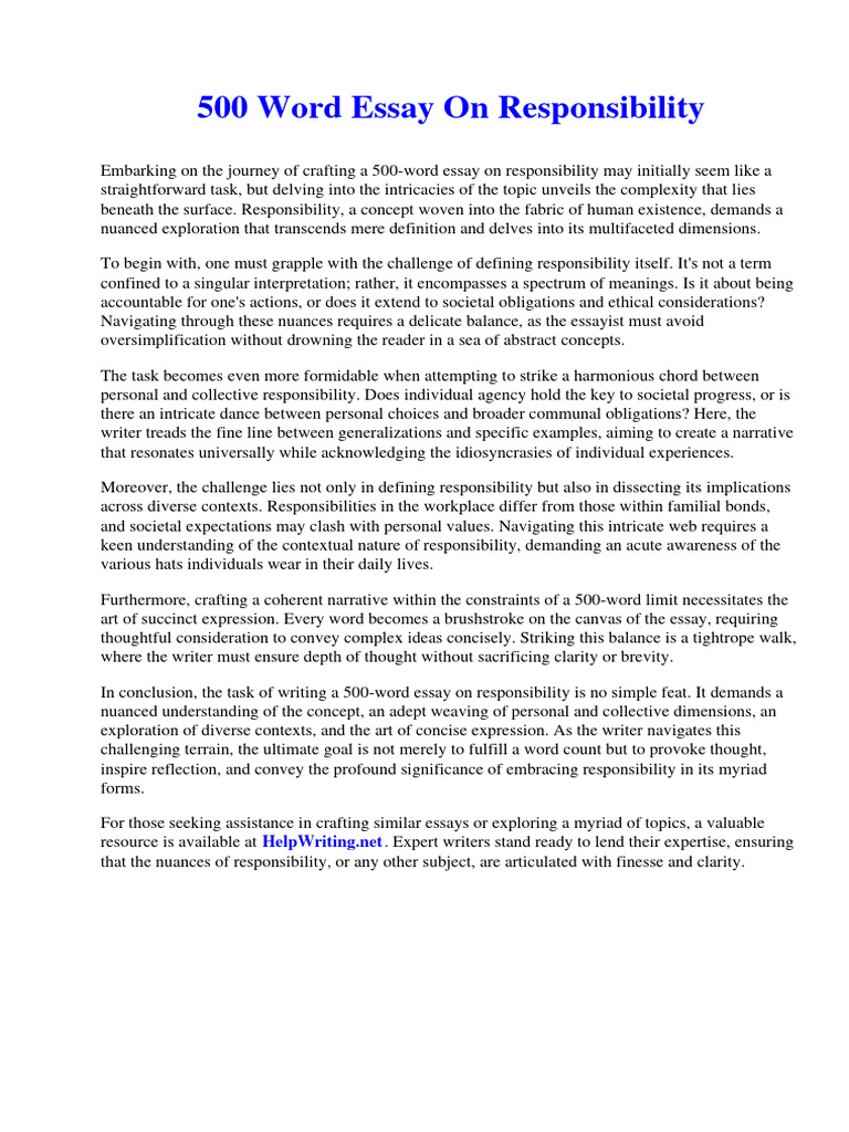 500-Word Essay on Responsibility Explained | PDF | Thrombus | Heart