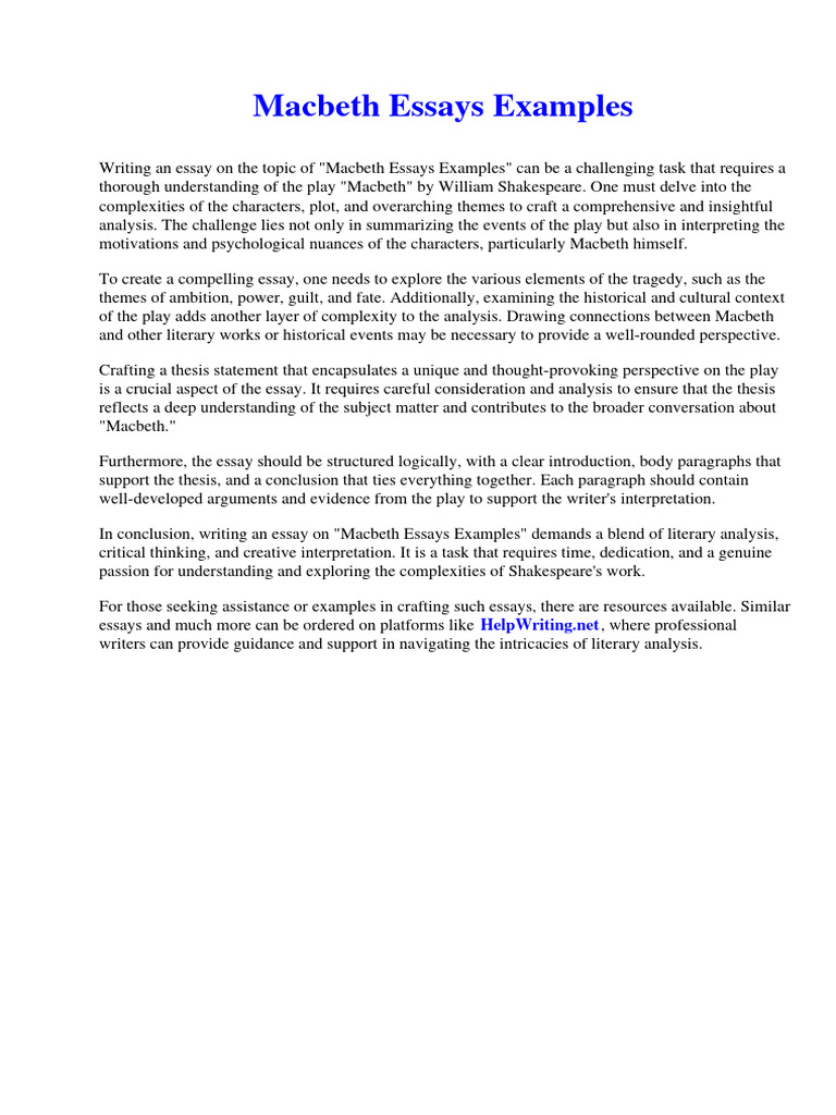 Macbeth Essays Examples | PDF | Essays | Jacqueline Kennedy Onassis