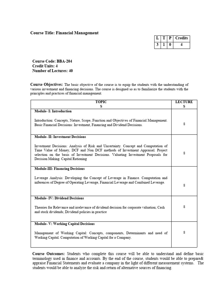 BBA-204 Financial Management | PDF