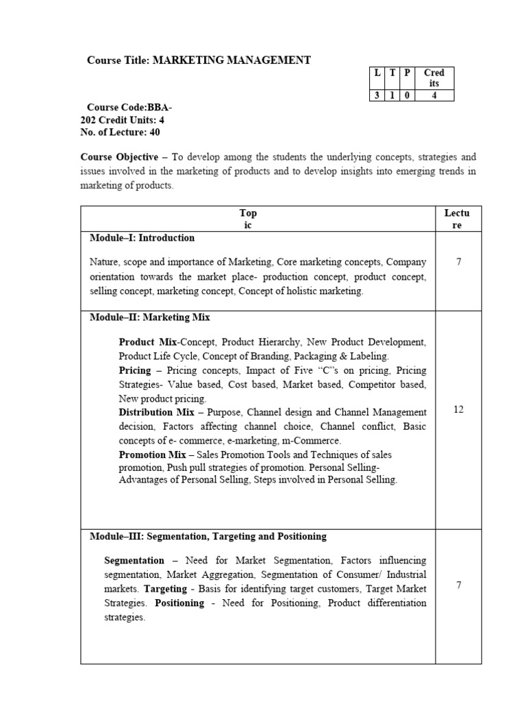Marketing Management Course Overview | PDF | Marketing | Marketing ...