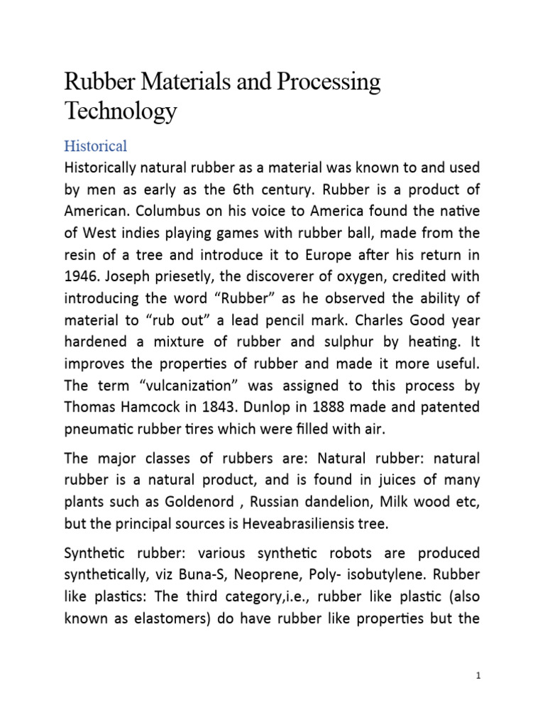 Rubber Materials and Processing Technology | PDF | Natural Rubber | Physical Sciences
