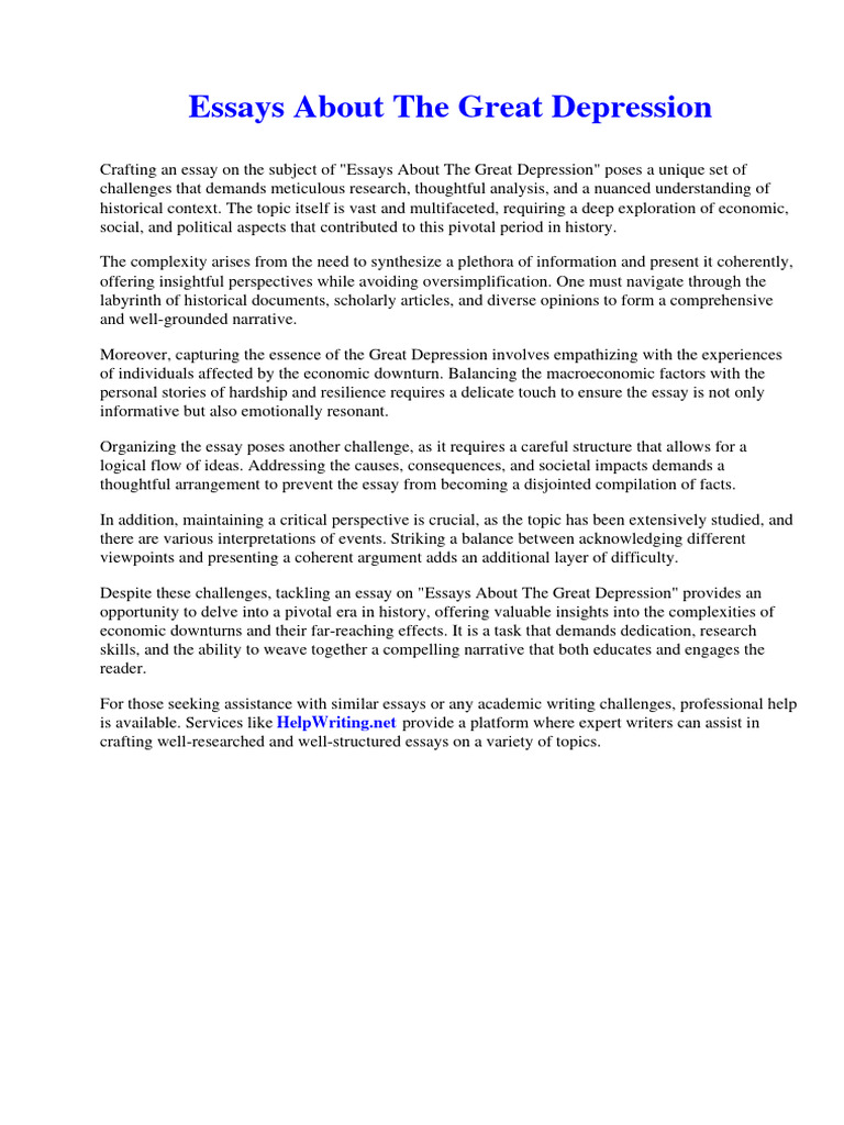 Essays About The Great Depression | Download Free PDF | Crystallization ...