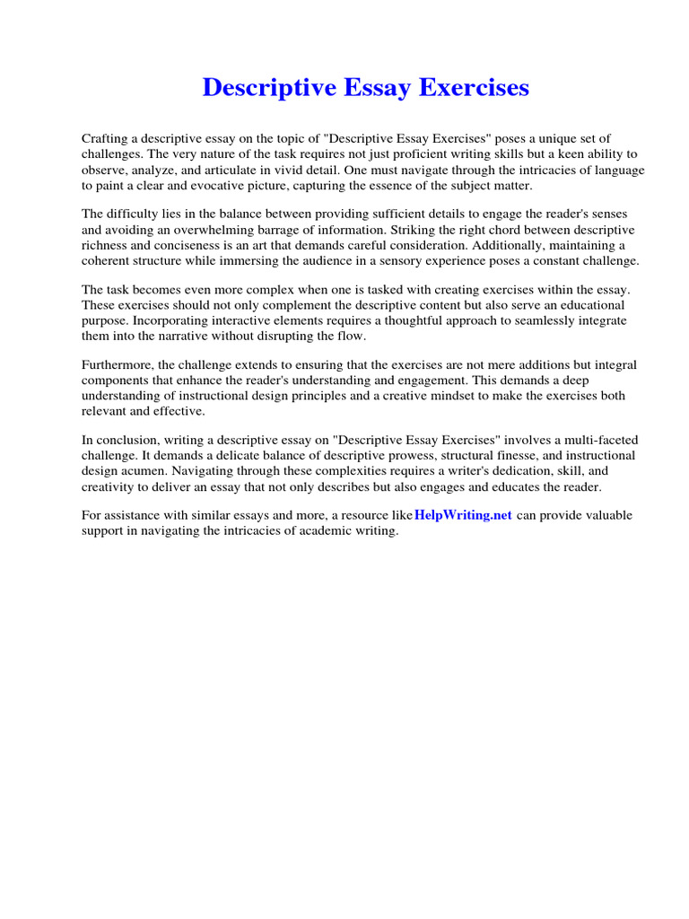 Descriptive Essay Exercises | PDF | Essays | Joseph Stalin