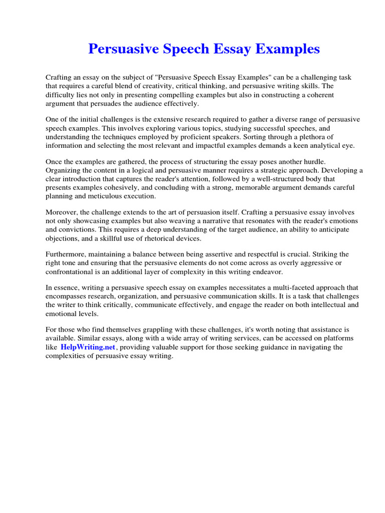 Persuasive Speech Essay Examples | PDF | Coretta Scott King | Rhetoric