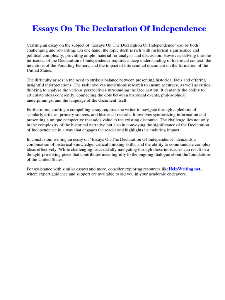 Essays On The Declaration of Independence | PDF | World War I | Essays