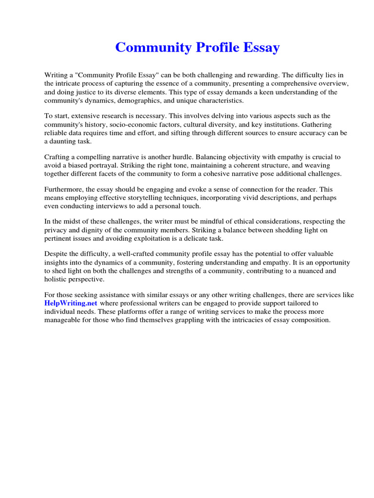 Community Profile Essay | PDF | Satire | Identity (Social Science)
