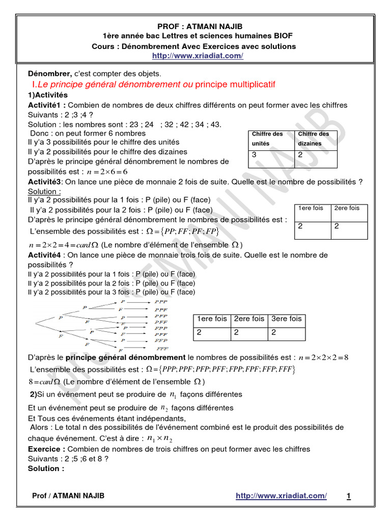 Cours de Dénombrement et Exercices | PDF