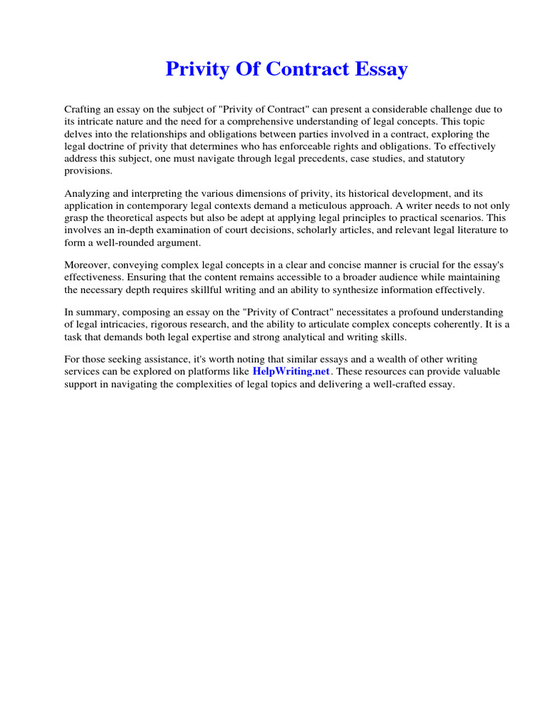 Privity of Contract Essay Guide | PDF