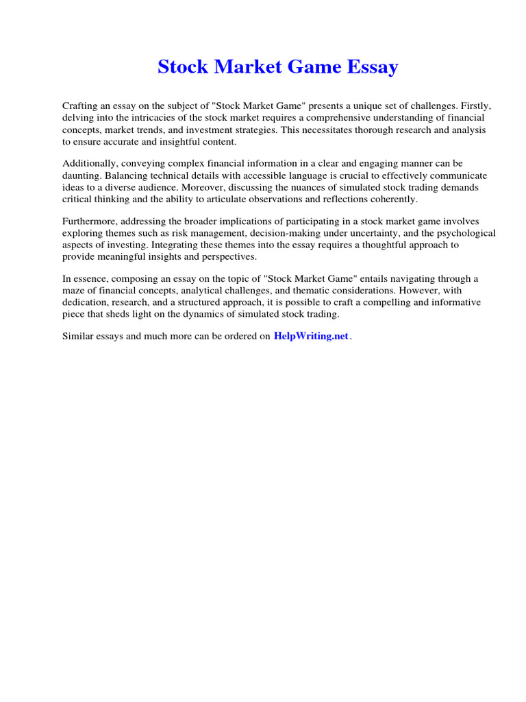 Stock Market Game Essay | PDF | Cuban Missile Crisis | Essays