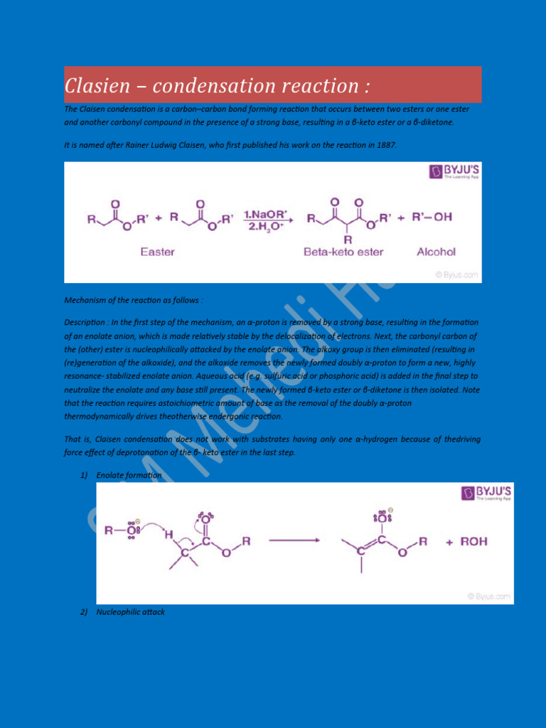 Claisen Condensation Mechanism Explained | PDF
