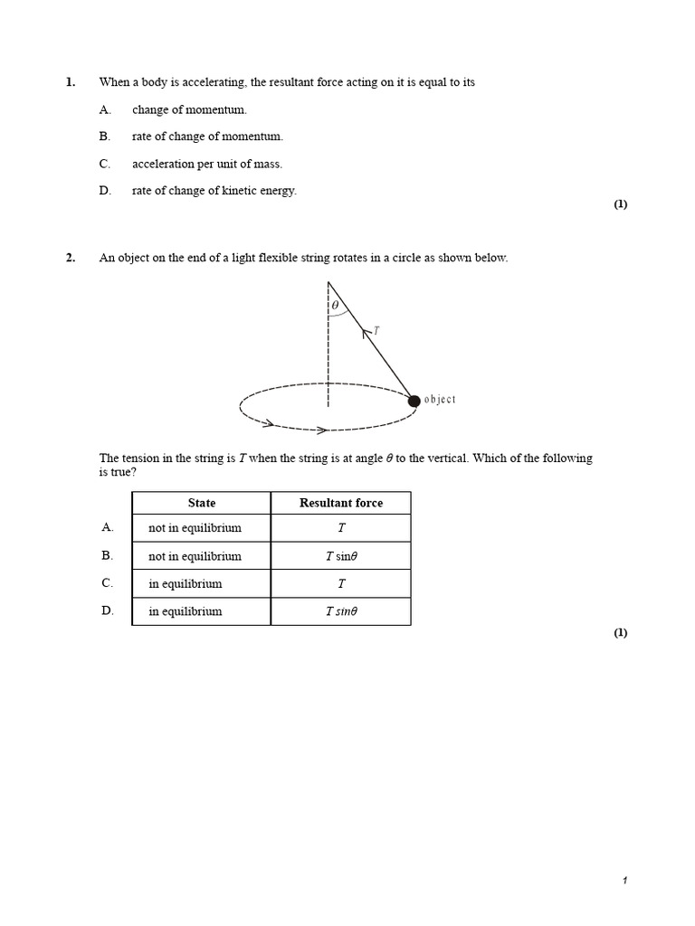 Forces - and Newtons Laws 49 Multi Choice Questions | PDF | Force | Momentum