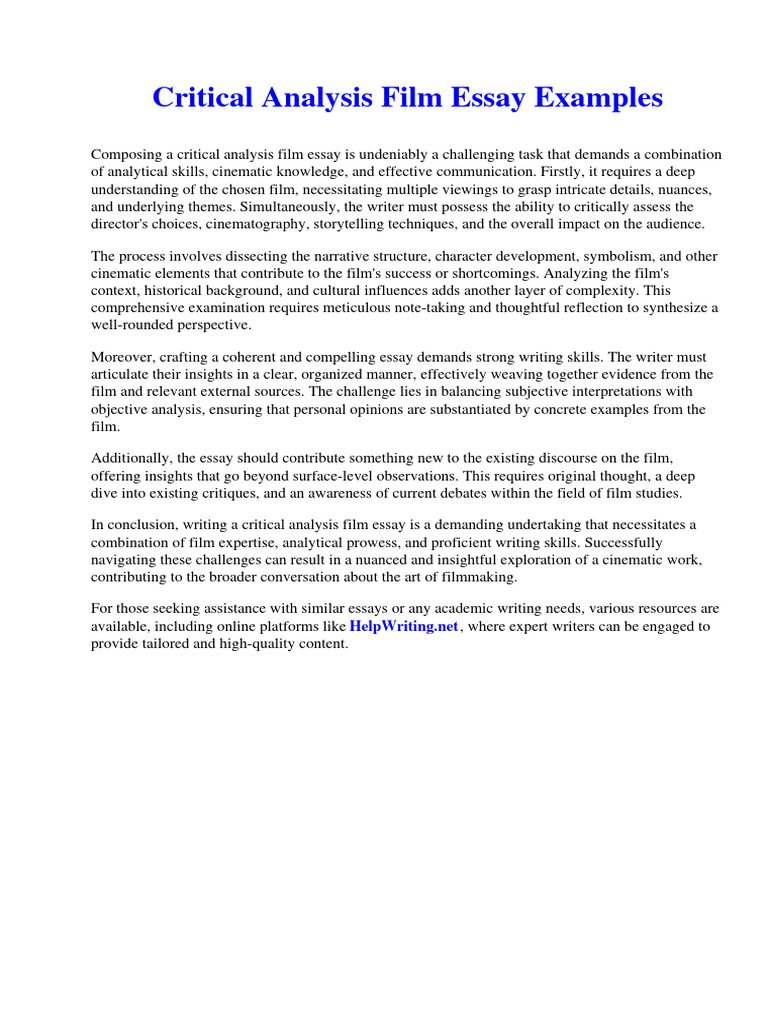 Critical Analysis Film Essay Examples | PDF | Bletchley Park | Hypertension Critical Analysis Film Essay Examples | PDF | Bletchley Park | Hypertension