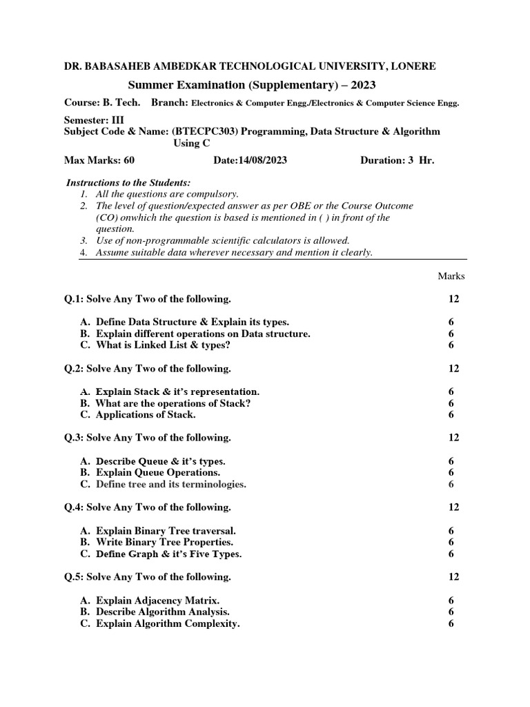 Data Structures and Algorithms Exam Guide | PDF | Algorithms | Data