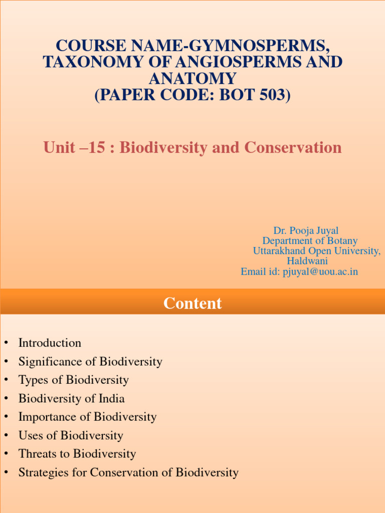 Unit 15 Biodiversity And Conservation Bot 503 Pdf Biodiversity