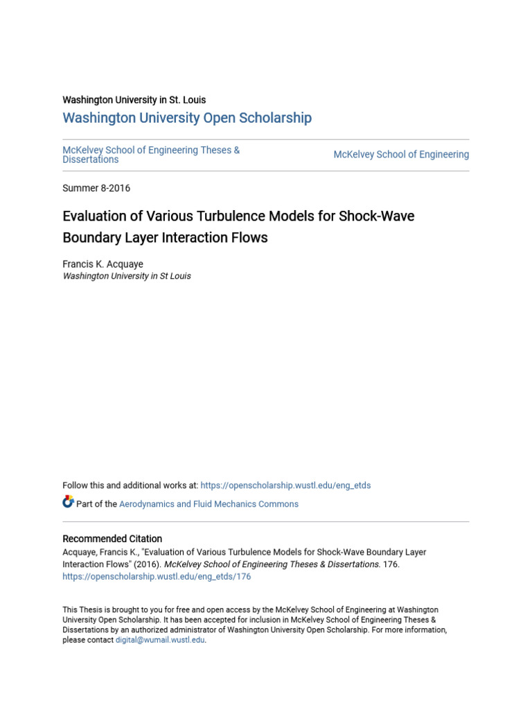 Evaluation of Various Turbulence Models for Shock-Wave Boundary Layer Interaction Flows - 2016 ...