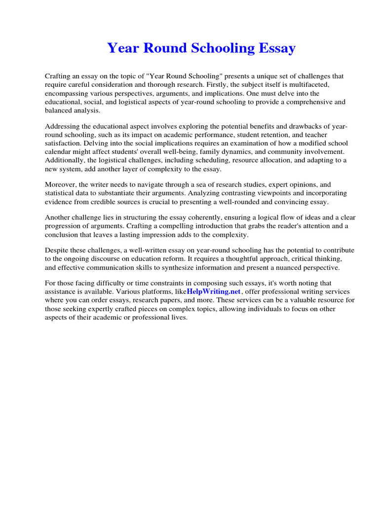 Year Round Schooling Essay | PDF | Adrenal Gland | Winnie The Pooh