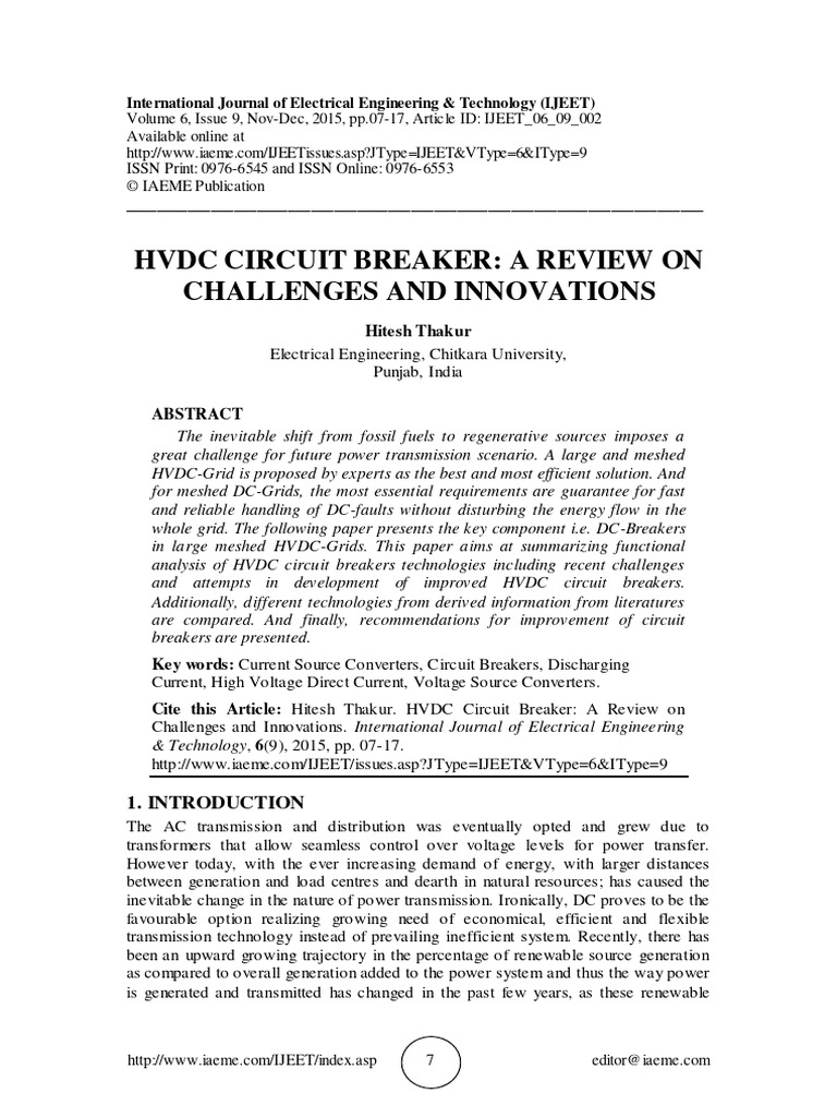 HVDC Circuit Breaker A Review On | PDF | High Voltage Direct Current ...