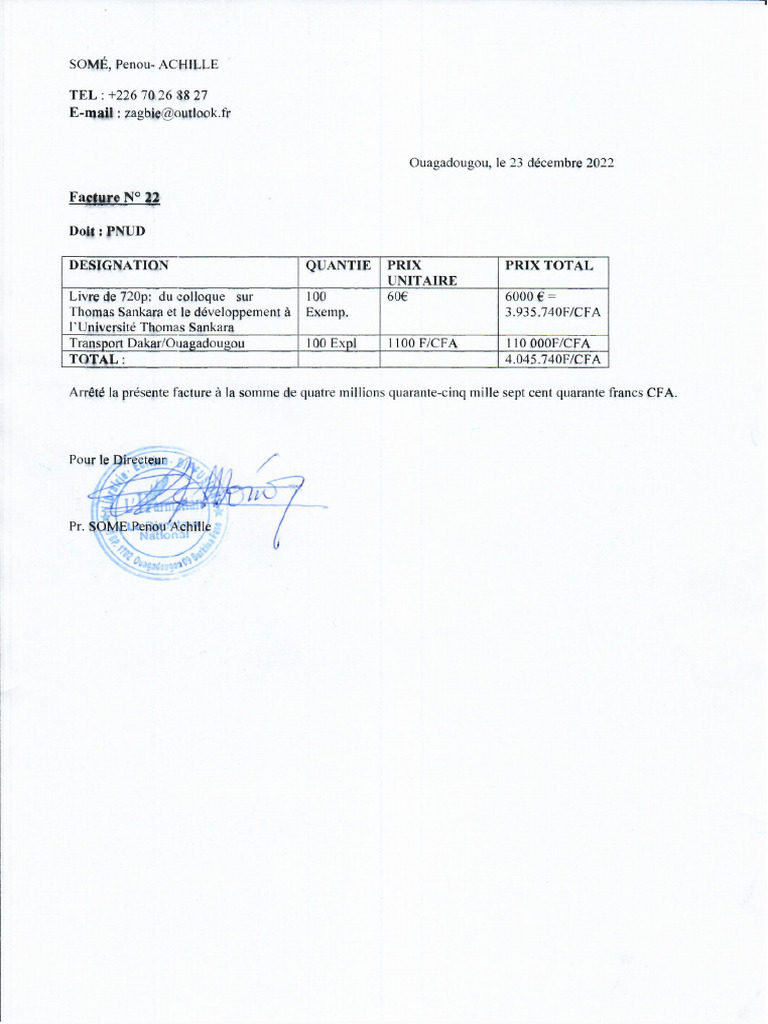 Facture Scan Colloque Thomas Sankara | PDF