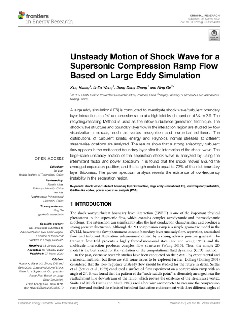 Unsteady Shock Wave Motion in Supersonic Flow | PDF | Turbulence ...