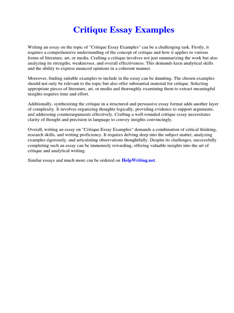 Critique Essay Examples | Download Free PDF | Essays | Space Shuttle ...