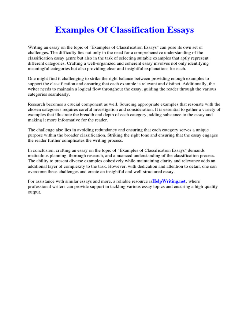 Examples of Classification Essays | PDF | Mentorship | Essays