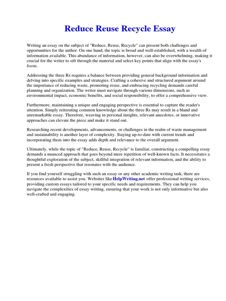 Reduce Reuse Recycle Essay | PDF | Essays | Resistor