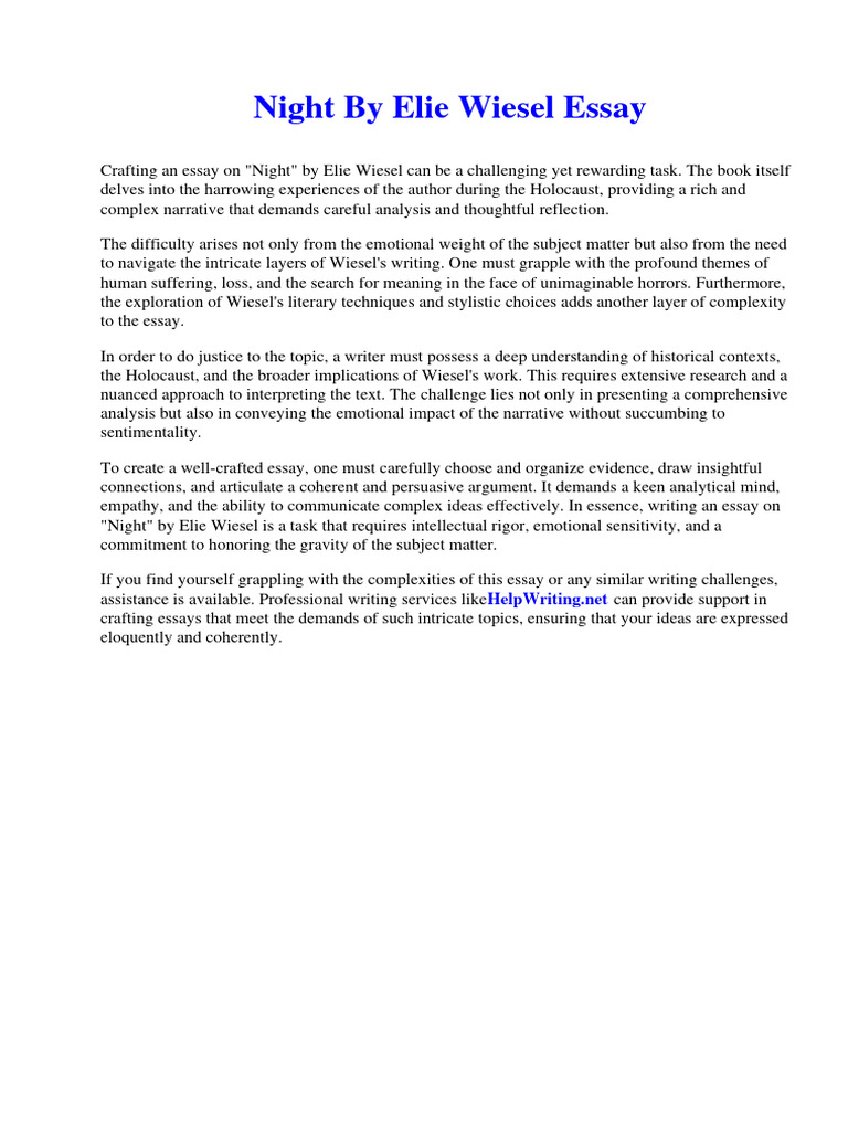Night by Elie Wiesel Essay | PDF | Psychology
