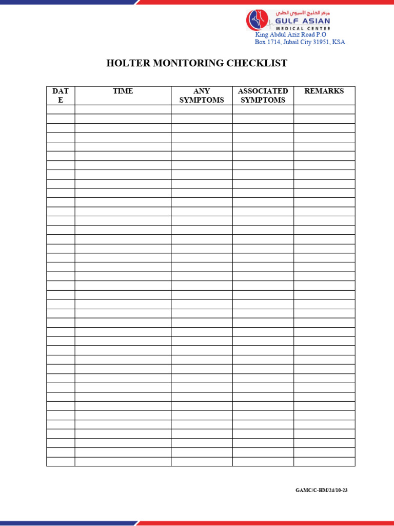 Holter Monitoring Checklist Template | PDF