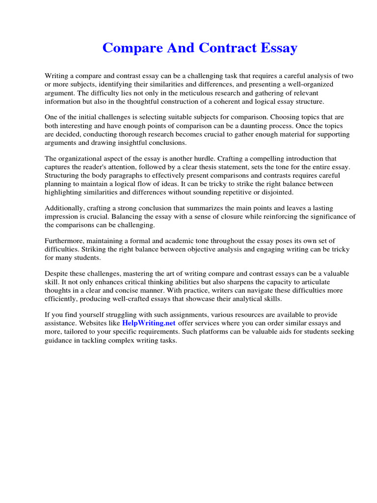 Compare and Contract Essay | PDF