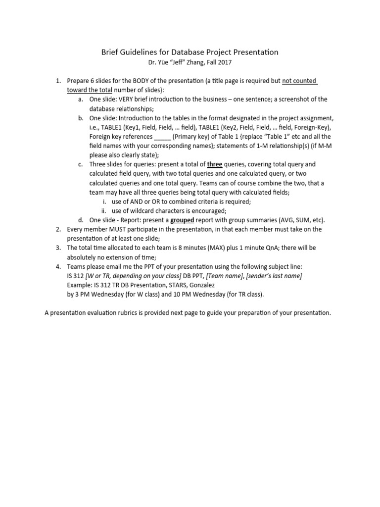 Brief Guidelines For Database Project Presentation | PDF | Data ...