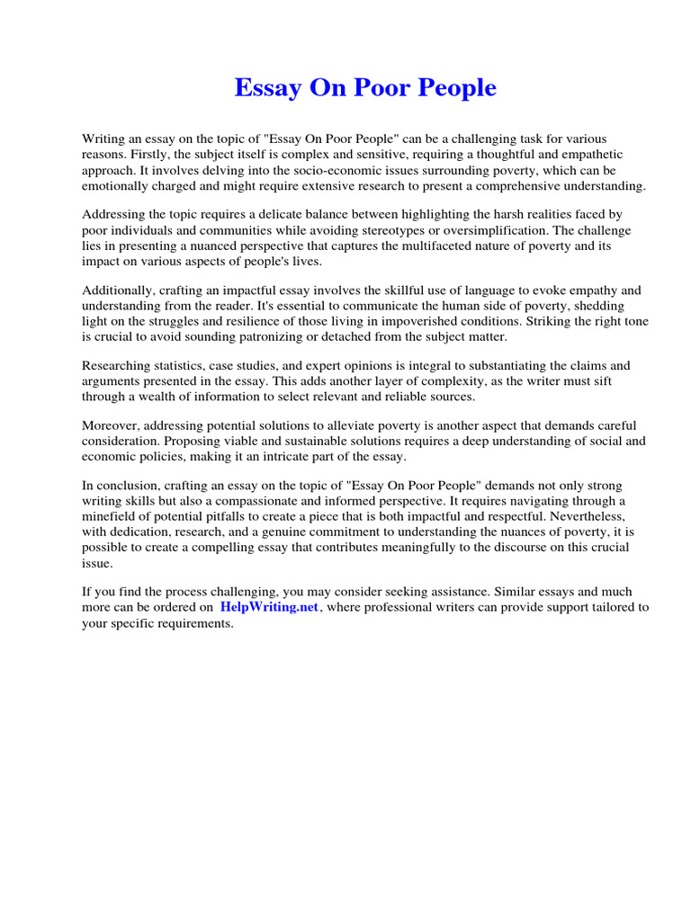 Essay On Poor People | PDF