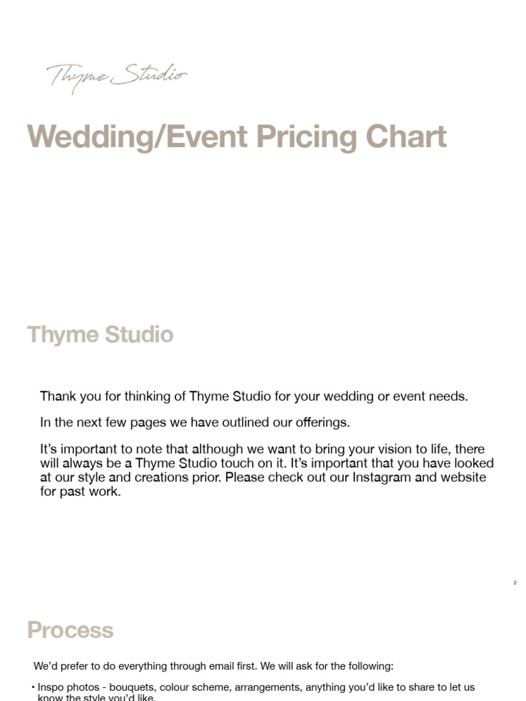 THYME STUDIO PRICING CHART 2024 - 2025-Compressed | PDF | Floristry