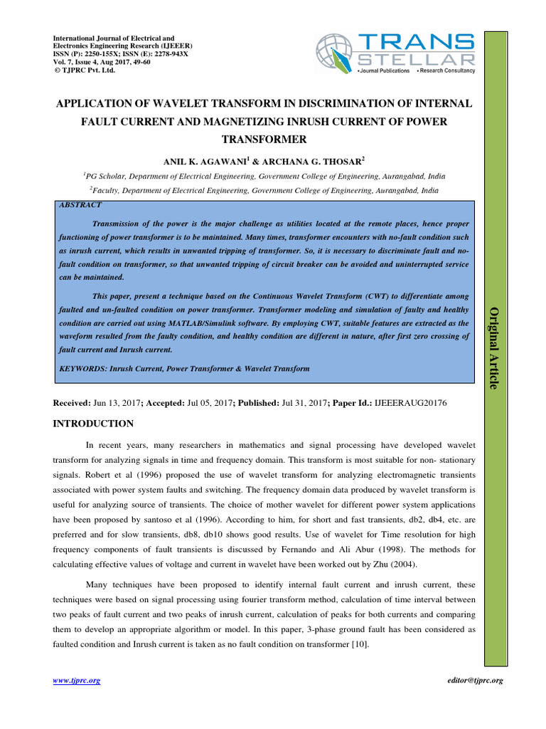 Application of Wavelet Transform in Disc | PDF | Transformer | Wavelet