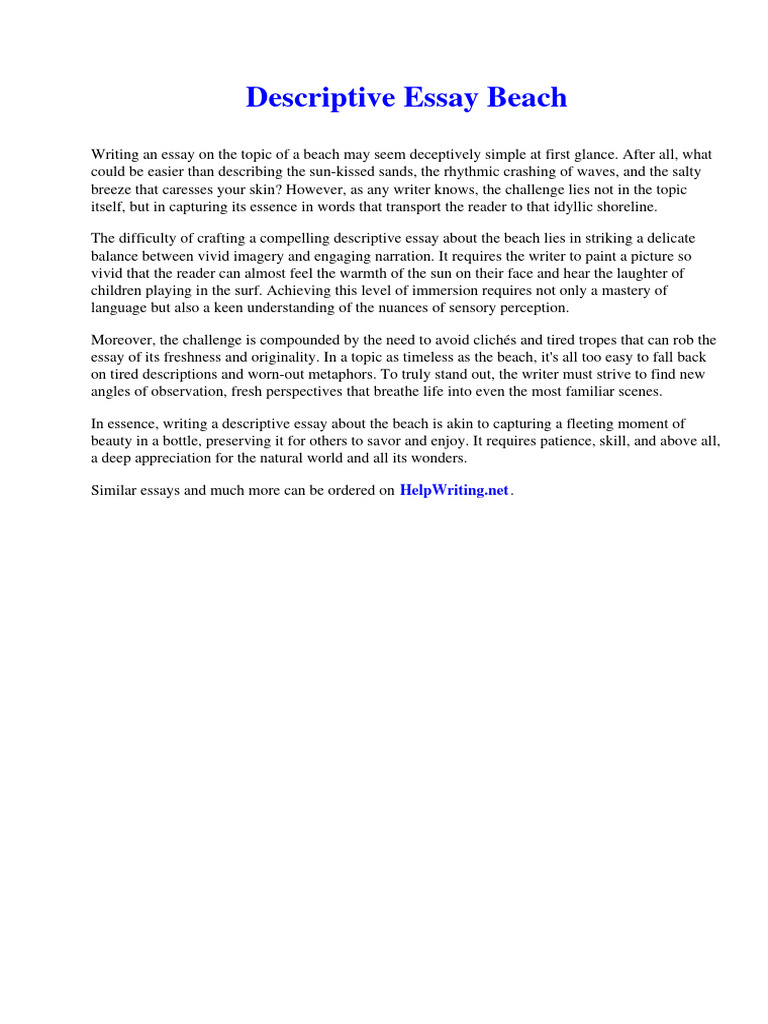 Descriptive Essay Beach | PDF