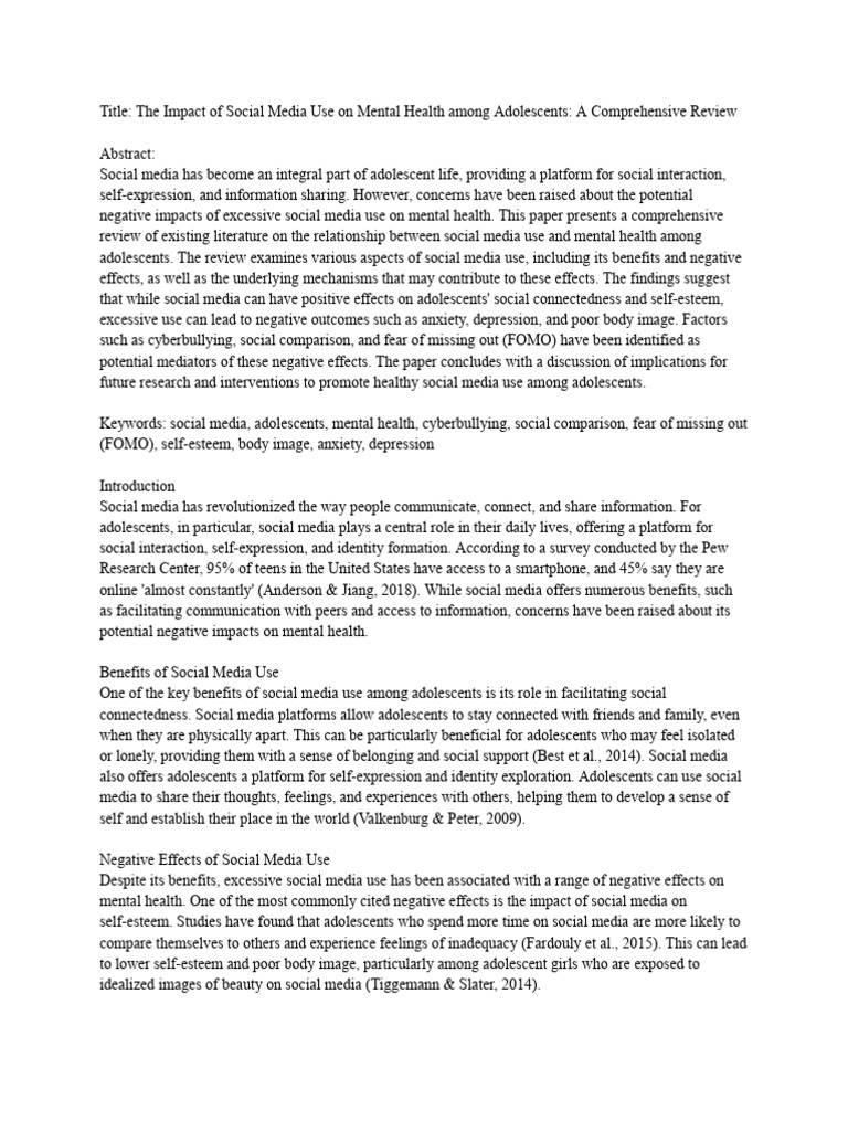 Title - The Impact of Social Media Use On Mental Health Among ...