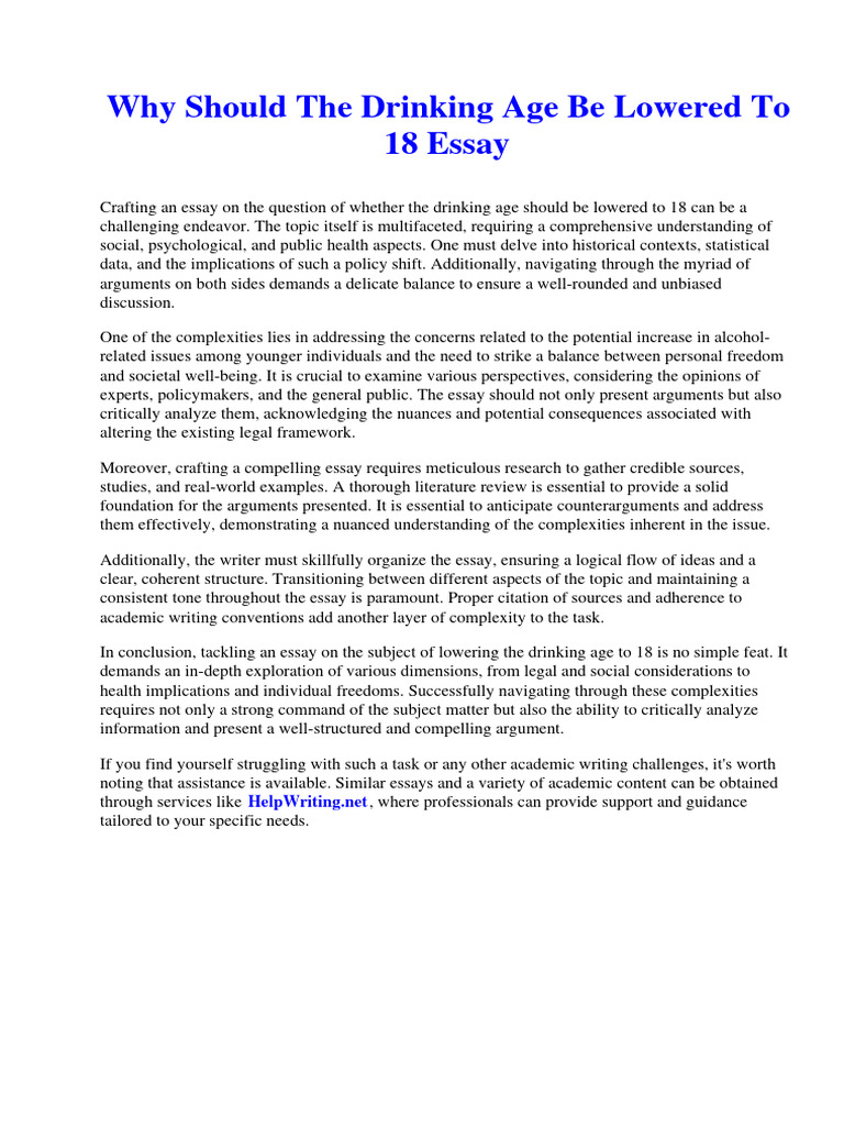 Why Should the Drinking Age Be Lowered to 18 Essay | PDF | Jean Jacques ...