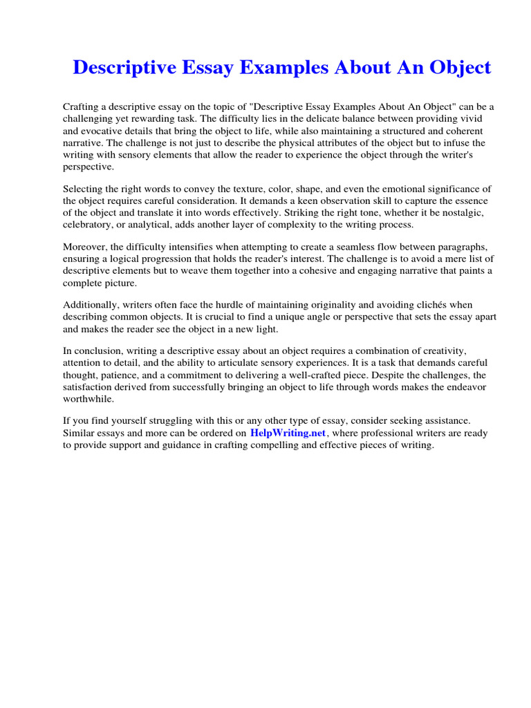 Descriptive Essay Examples About An Object | PDF