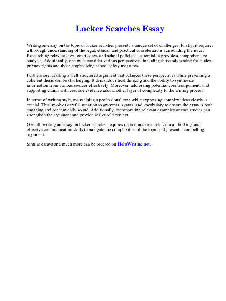 Locker Searches Essay | PDF | Learning | Government Debt