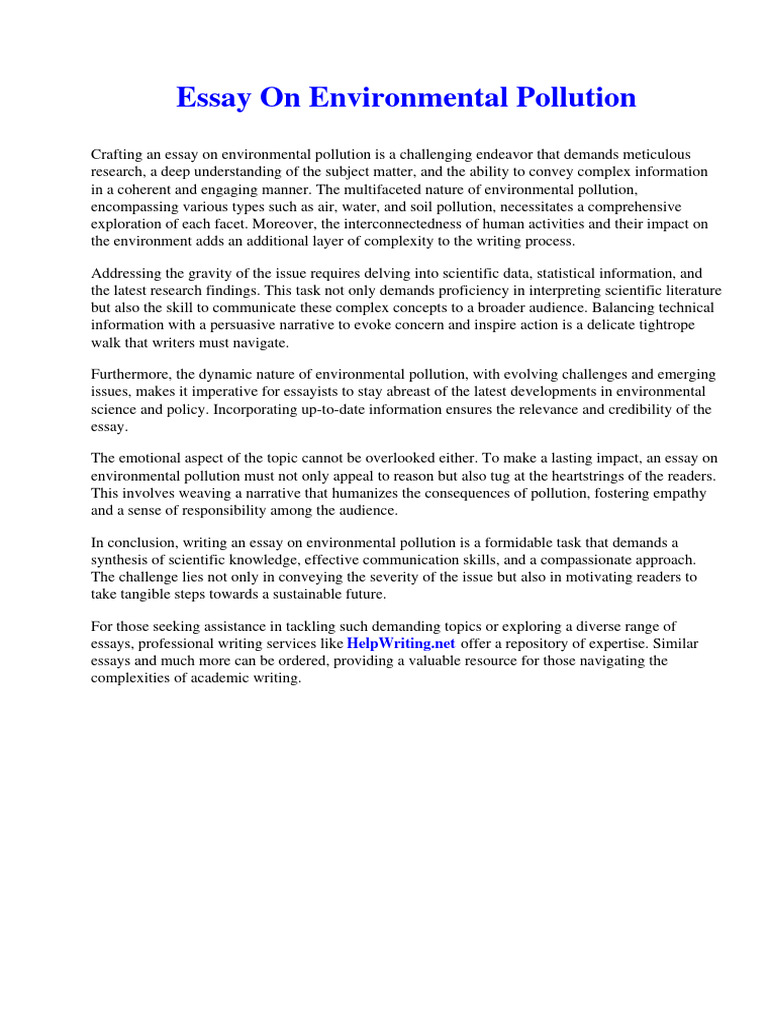 Essay On Environmental Pollution | PDF | Essays | Individualism