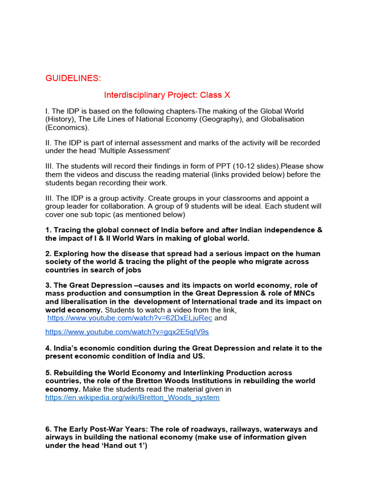 Interdisciplinary Project Class X | PDF | Globalization | Economies Interdisciplinary Project Class X | PDF | Globalization | Economies