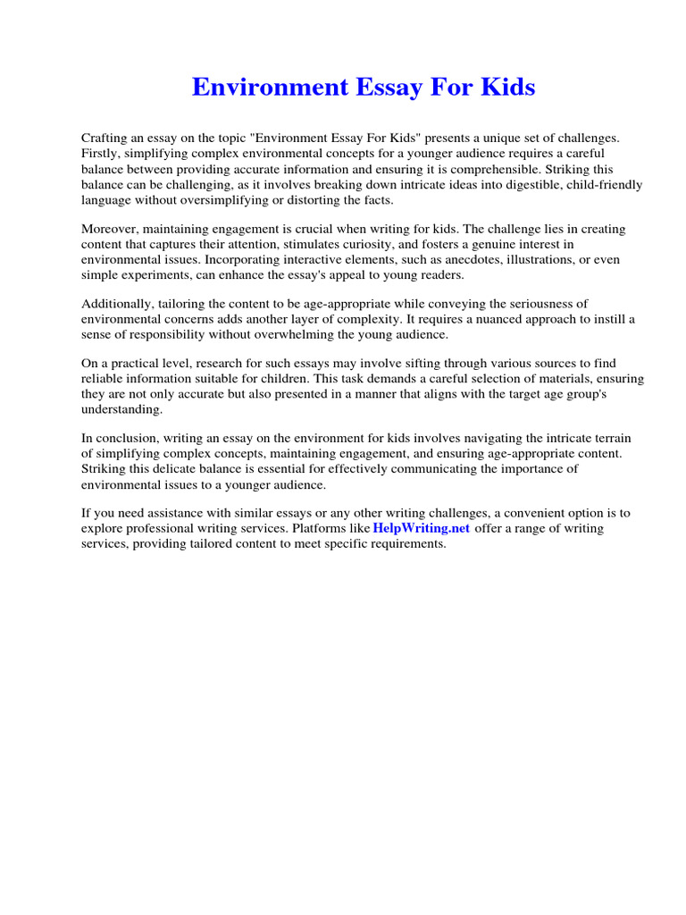 Environment Essay For Kids | PDF | Essays