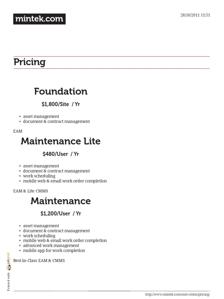 EAM CMMS Pricing | PDF | Business | Computers