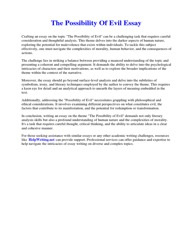 Analyzing "The Possibility of Evil" | PDF | Gel Electrophoresis ...